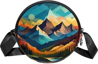 Generic Sac &agrave; bandouli&egrave;re rond pour femme, petit sac &agrave; bandouli&egrave;re motif montagnes lointaines, sac &agrave; dos avec fermeture &eacute;clair, bretelles r&eacute;glables, sac &agrave; mai