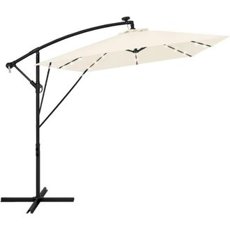 ML Design ML-Design Parasol D&eacute;port&eacute; avec LED Solaire &Oslash; 330 cm Beige en Aluminium &agrave; Manivelle, Protection UV50+ Imperm&eacute;able, Mod&egrave;le Inclinable et Pivotant 360&deg;
