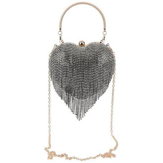 Milisten Paquet de Soir&eacute;e pour Femme en M&eacute;tal et Polyur&eacute;thane Noir, Petit Paquet &agrave; Main &Eacute;l&eacute;gant de Coeur Orn&eacute; de Cristaux, Pochette Chic L&eacute;g&egrave;re pour Mariage, C
