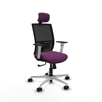 Piqueras y Crespo Atmungsaktiver Ambossessel mit wei&szlig;en und schwarzen Armlehnen, h&ouml;henverstellbarer Lendenwirbelst&uuml;tze und h&ouml;henverstellbarem Kopfteil, Schwarz/Violett