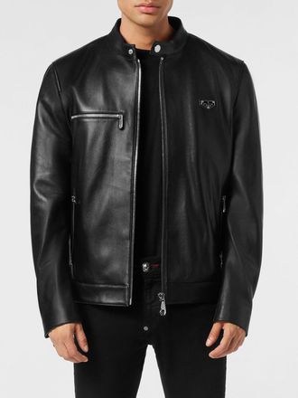 Philipp Plein Veste en cuir coupe d&eacute;contract&eacute;e &agrave; col montant et d&eacute;tails zipp&eacute;s