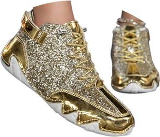 Minetom Baskets Brillantes Femme Homme avec Strass Et Paillettes M&eacute;talliques Chaussures De Course L&eacute;g&egrave;res B Or 38 EU