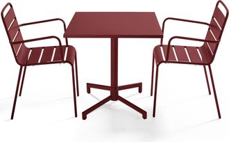 Oviala Palavas Set Tisch 70 cm und 2 Gartensessel aus Metall, Purpur