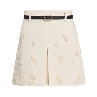 Self Portrait Femme, Jupes, Beige, Taille: 38 FR Mini-jupe fleurie en jean orn&eacute;e de perles