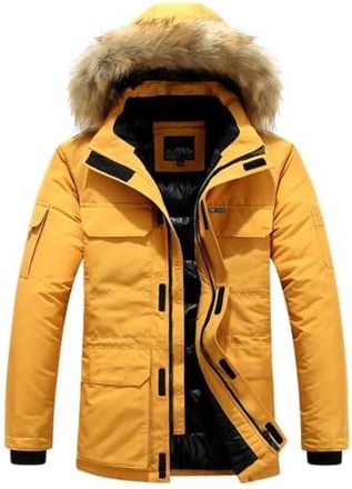 Generic Hommes Coupe-Vent Grandes Poches Parkas Manteau Hiver Épaissir Manteau Fourrure À Capuche Garder Au Chaud Veste Pardessus