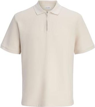 Jack & Jones T-Shirt uni Jjeaustin Zip Polo SS Sn pour Homme, Beige Clair, XL
