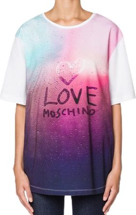 Love Moschino Cotton Jersey T-Shirt_tarnished and Shaded Glass Panel Print