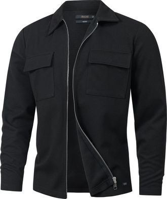Indicode Herren INNello Zip Shirt Hemdjacke mit Kentkragen und Rei&szlig;verschluss | &Uuml;bergangsjacke Langarmhemd f&uuml;r M&auml;nner Black, XXL