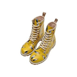 Dogo WB Long Boots Tweety in Yellow Lace-up Vegan Womens Boots Looney Tunes Printed Design Shoes