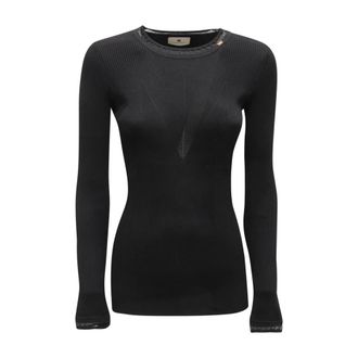 Elisabetta Franchi Gerippter Pullover mit Schmucklogo - - Knitwear - Damen - Schwarzk - M