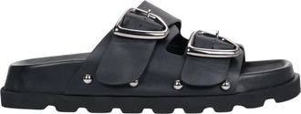 Estro & Luminara Femme, Chaussures, Noir, Taille: 39 EU Slides en cuir avec boucle et clous