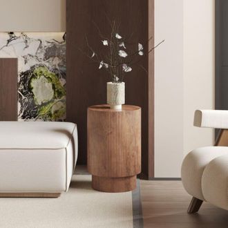 M&S Collection M&s - Table dappoint ronde de 35x35x48cm en bois de manguier brun clair