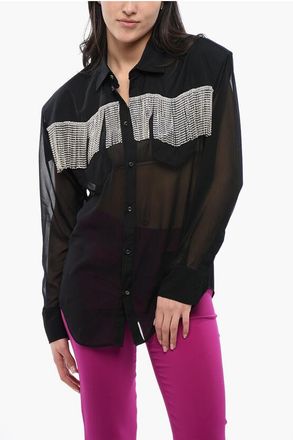 Dsquared2 Chiffon CRYSTAL FRINGED Shirt with Breast-pockets size 38