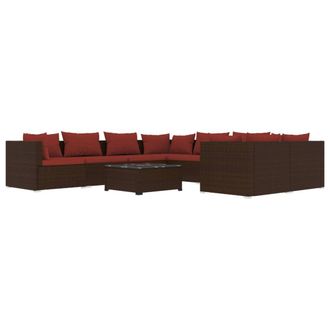 vidaXL Set Divani Da Giardino 9 Pz Con Cuscini In Polyrattan Marrone Vidaxl