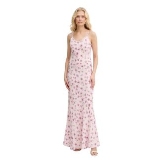 Twinset Langes Kleid mit d&uuml;nnen Tr&auml;gern und Blumenprint - - Dresses - Damen - Rosa - S