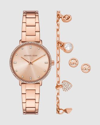 Michael Kors Pyper Zweizeiger-Uhr aus ros&eacute;goldfarbenem Edelstahl in Ros&eacute;gold