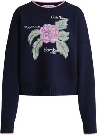 Alberta Ferretti Femme, Pulls, Bleu, Taille: 36 FR Herbarium Embroidered Cashmere Jumper