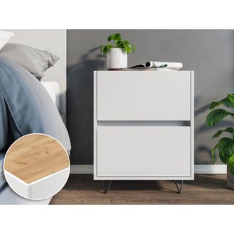 Magnolia Home Nachttisch Kommode You 50cm 2 SoftClose stehend Wei&szlig; und Eiche Top