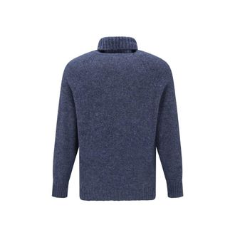 Brunello Cucinelli Mens Blue Alpaca Leather Turtleneck Clothing