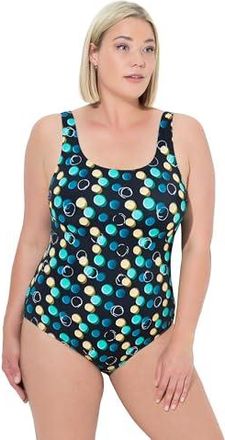 Ulla Popken Femme Grandes Tailles Maillot de Bain &agrave; Pois, sans Bonnets Souples, d&eacute;collet&eacute; Rond Noir 46+ 837501100-46+