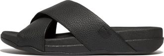 FitFlop Herren Surfer Mens Tumbled-Leather Cross Slides Schiebe-Sandalen, Schwarz, 44.5 EU Weit