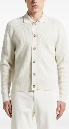 PESERICO cardigan côtelé à col polo - Blanc