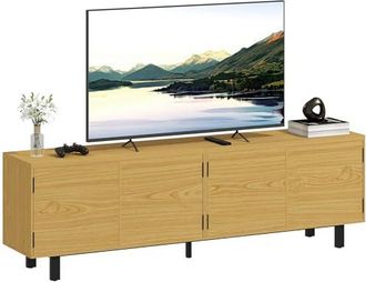HOMCOM Meuble TV 180 cm, Meuble t&eacute;l&eacute; pour t&eacute;l&eacute;viseur jusqu&agrave; 82 Pouces avec 4 Portes &agrave; Ouverture par Pression, Banc TV pour Salon, Chambre, Effet Bois Naturel