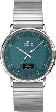 Junghans Milano Mega Solar, Edelstahlband mit Faltschlie&szlig;e, Multifrequenz-Funk-Solarwerk Herrenuhr 56/4621.44