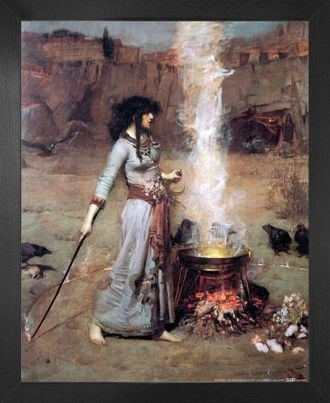1art1 John William Waterhouse Poster Kunstdruck Bild und MDF-Rahmen - Der Magische Kreis, 1886 (50 x 40cm)