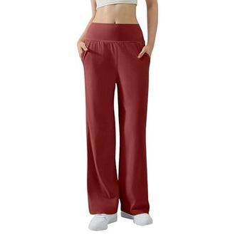 Generic Pantalon de yoga taille haute &agrave; jambes larges avec poches, pantalon d&eacute;contract&eacute; doux et extensible &agrave; enfiler, pantalon respirant, pantalon de gym et d
