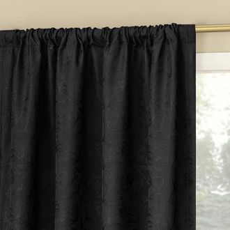 Sun Zero Sun Zero Beverly Jacquard-Vorhang mit Blumenmuster, 100% Verdunkelung, Schwarz, 127 cm B x 160 cm L (1 Panel)