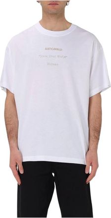 Just Cavalli Homme, Tops, Blanc, Taille: XL Rock Your World Milano TShirt