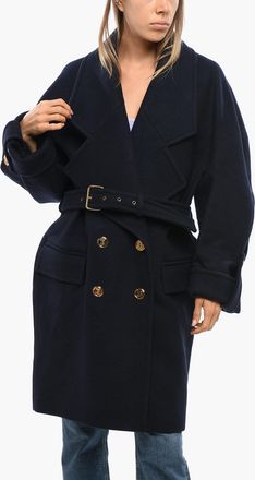 Balmain Zweireihiger Mantel aus Wollmischung mit G&uuml;rtel Balmain