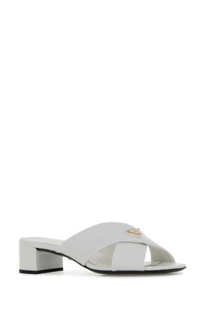 Prada Womens White Leather Mules Bianco Sandali Sandal