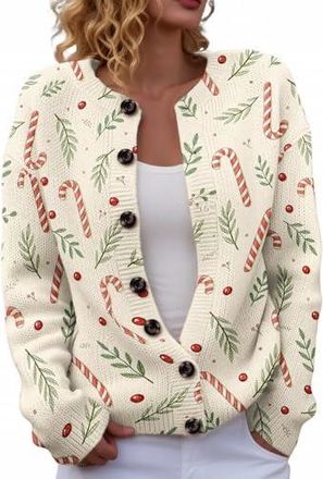 Generic Cardigan de Noël pour femme, imprimé de Noël mignon et amusant, ouvert sur le devant, pull à manches longues, tenue décontractée tricotée, cardigan ép