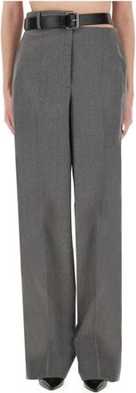 Stella McCartney Femme, Pantalons, Gris, Taille: 40 FR Pantalon large en laine avec d&eacute;coupe &agrave; la taille
