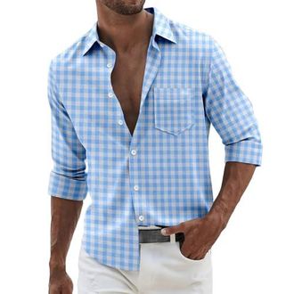 Generic Chemises pour homme, chemise &agrave; carreaux l&eacute;g&egrave;rement cintr&eacute;e, chemises &agrave; manches longues avec poche, chemise &agrave; carreaux, haut d&eacute;t&eacute; l&eacute;ger, haut tendance,