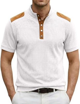 Generic DENGJIAMY Polo gaufr&eacute; pour homme, t-shirt patchwork &agrave; manches courtes et col tendance, t-shirt vintage d&eacute;contract&eacute; pour homme, t-shirts classiques &agrave; b