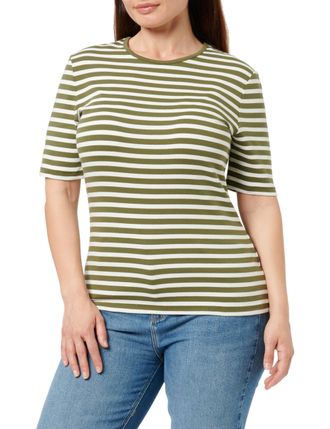 GANT Damen Slim Striped 1X1 Ribbed SS T-Shirt 4203493, Moss Green,XL