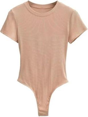 Generic YUJIEBB Body d&eacute;t&eacute; &agrave; manches courtes et col rond pour femme, tricot, extensible, mince, 14 couleurs, C4., S