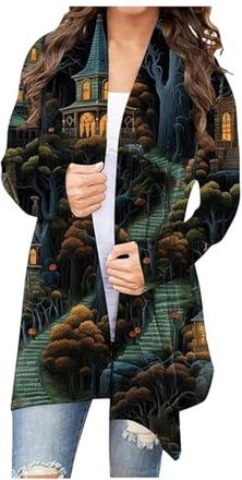 Generic 2026 Vestes pour femmes mode d&eacute;contract&eacute;e sur le th&egrave;me dHalloween imprim&eacute; chemise cardigan veste &agrave; manches longues, gris clair, 3XL