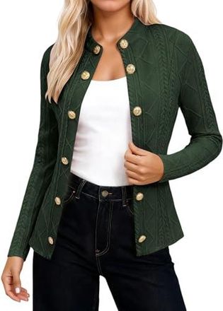 Generico Blazer décontracté à manches longues avec rabat structuré et double boutonnage pour femme avec col montant et manches longues, vert, XXL