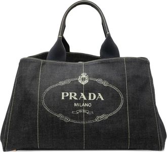 Prada grand sac à bandoulière en jean à logo Canapa (2013-2025) - Noir