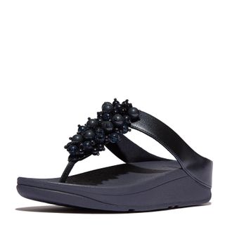 FitFlop Fino Kugel-Bead Zehentrenner f&uuml;r Damen, Keilabsatz, Mitternachtsmarineblau, 40 EU