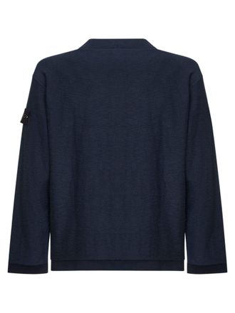 Stone Island Mens Cotton Blend Knit Sweater Blue