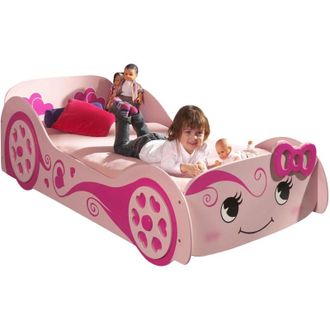 Les Tendances Les Tendances - Lit voiture 90x200 cm en bois MDF rose - Dimensions L 213 x H 68 x P 101 cm - Garantie 2 ans - Fabrication Belgique