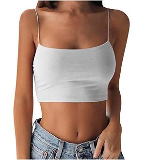Generic Haut court spaghetti pour femme - Haut court spaghetti pour femme - Haut court Y2K d&eacute;contract&eacute; - D&eacute;bardeur soutien-gorge int&eacute;gr&eacute; grandes tailles - D&eacute;b