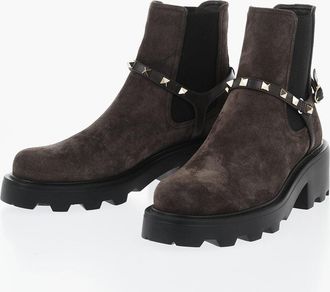 Valentino Chelsea-Stiefeletten aus Veloursleder mit Nietenriemen Valentino