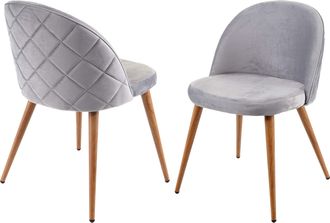 Mendler 2er-Set Esszimmerstuhl HWC-D53, Stuhl Küchenstuhl Retro 50er Jahre Design, Samt - hellgrau