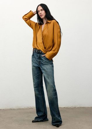 Mango Überschlagene Satinhemd senfgelb - Damen - XXS - MANGO